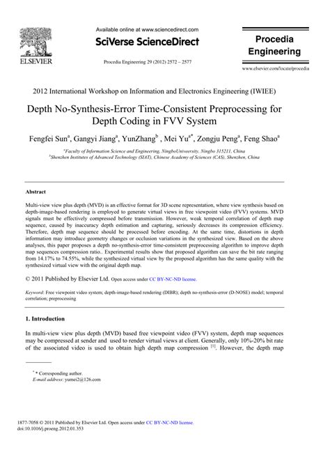 Pdf Depth No Synthesis Error Time Consistent Preprocessing For Depth