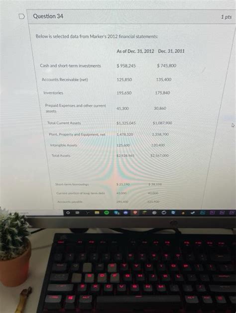 solved question 34 1 pts below is selected data from markers