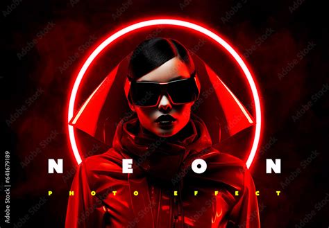 Neon Photo Effect Mockup With Generative Al Preview Stock Template Adobe Stock