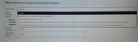 Solved Match Each Theory Of Sexual Selection With It S Chegg Com