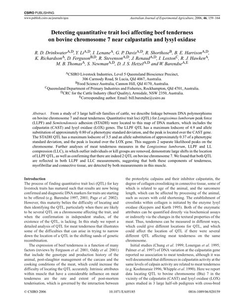 Pdf Detecting Quantitative Trait Loci Affecting Beef Tenderness On