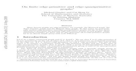 Pdf On Finite Edge Primitive And Edge Quasiprimitive Graphs Dokumentips
