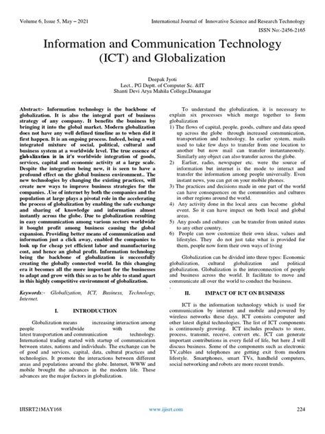 Information And Communication Technology Ict And Globalization Pdf Globalization Internet