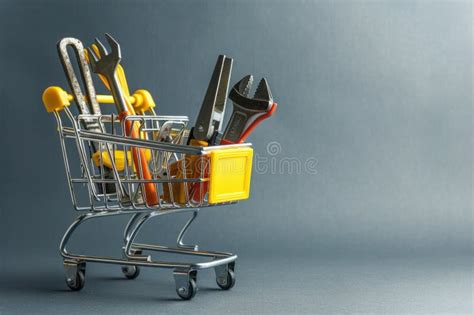 Shopping Cart Filled With Tools On A Table Ideal For Diy Projects