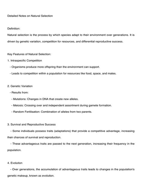 Natural Selection Notes Pdf Natural Selection Evolution