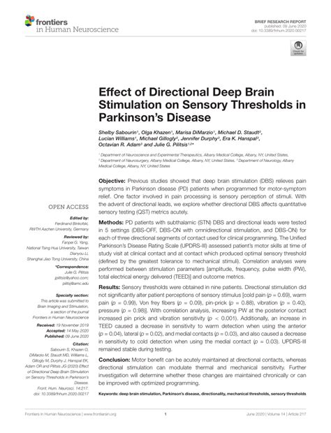 Pdf Effect Of Directional Deep Brain Stimulation On Sensory Thresholds In Parkinsons Disease