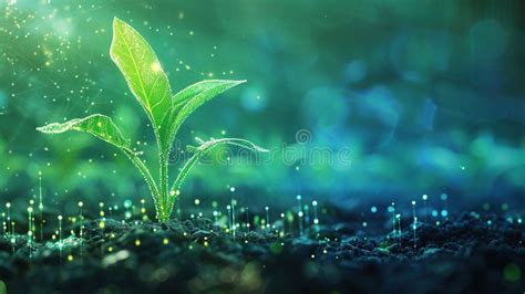 Big Data Smart Farming And Agriculture Innovation A Young Corn Sprout With A Flow Of Data