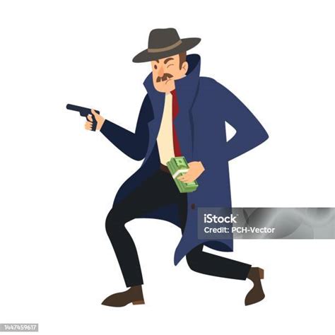 갱스터 캐릭터 모자 또는 검은 마스크를 가진 범죄자의 벡터 그림 흰색으로 격리된 만화 마피아 보스 개성 개념에 대한 스톡 벡터 아트 및 기타 이미지 Istock