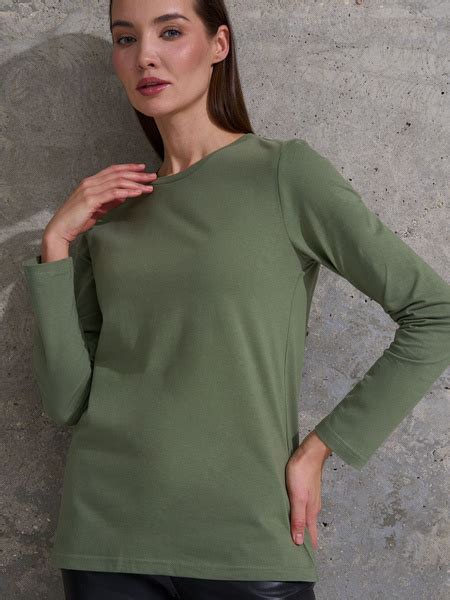 Лонгслив Женский Uzcotton оливковый Длинный размер 40 42 Хлопок Бег Бильярд А силуэт
