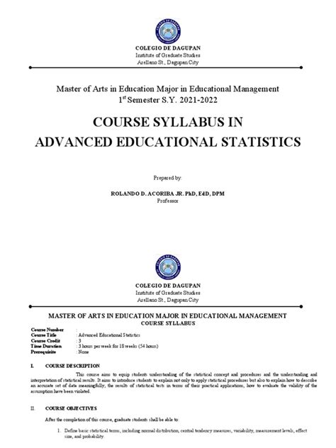 Phd Advanced Educational Statistics Pdf Statistics Analysis Of Variance