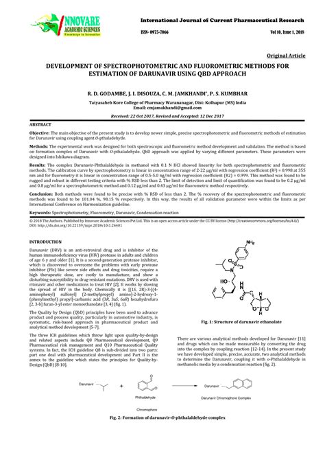 Pdf Development Of Spectrophotometric And Fluorometric Methods For Estimation Of Darunavir