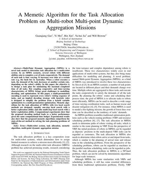 PDF A Memetic Algorithm For The Task Allocation Problem On Multi Robot Multi Point Dynamic