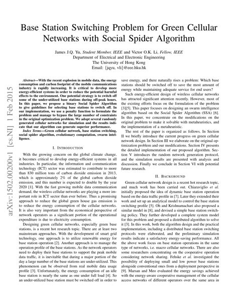 Pdf Base Station Switching Problem For Green Cellular Networks With Social Spider Algorithm