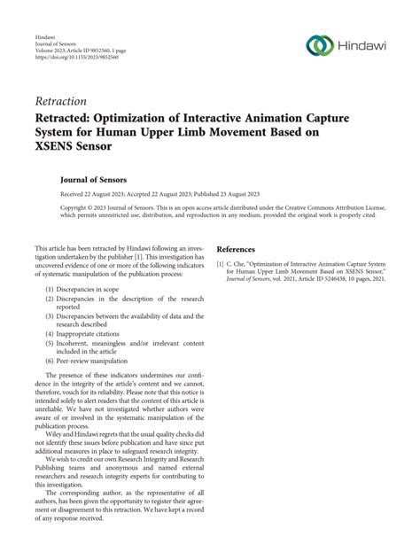 PDF Retracted Optimization Of Interactive Animation Capture System For Human Upper Limb