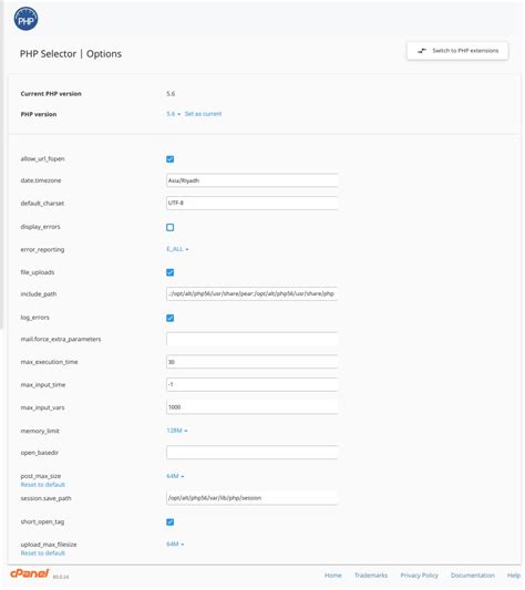 select php version activate modules and edit i file