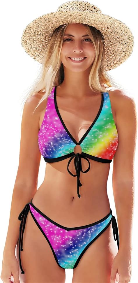 Dreamtimes Sparkling Rainbow Colors Bikinis Swimsuit Set For Women