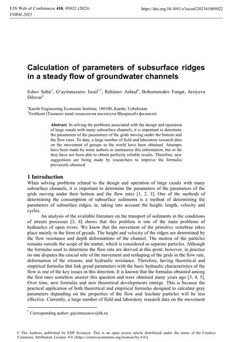 Pdf Calculation Of Parameters Of Subsurface Ridges In A Steady Flow