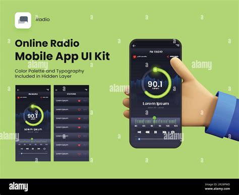 Online Radio Mobile App Ui Kit Including Fm Radio Station Screens For Responsive Websites Stock