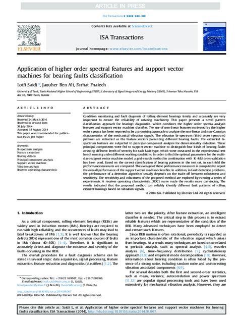 Pdf Application Of Higher Order Spectral Features And Support Vector Machines For Bearing