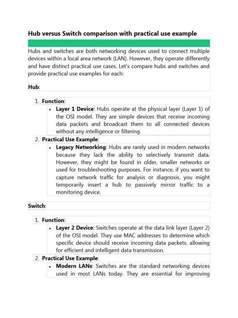 Hub Versus Switch Comparison With Practical Use Example Pdf Network Switch Computer Network