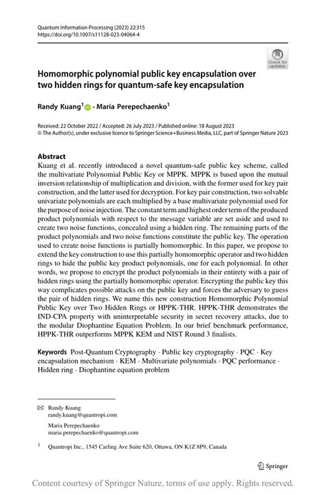Homomorphic Polynomial Public Key Encapsulation Over Two Hidden Rings For Quantum Safe Key