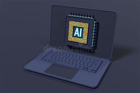 3d Render Laptop Computer With Microchip Ai Chip Hardware Concept Futuristic Microchip On