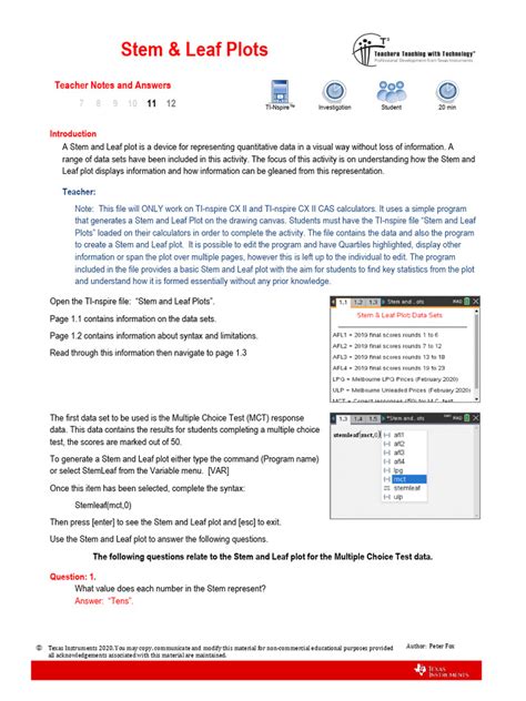Stem And Leaf Plots Teacher Pdf
