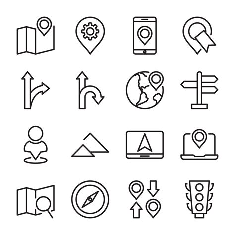 Maps And Navigation Icon Set Vector Art At Vecteezy