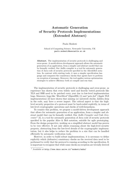 Pdf Automatic Generation Of Security Protocols Implementations