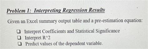 solved problem 1 interpreting regression results given an