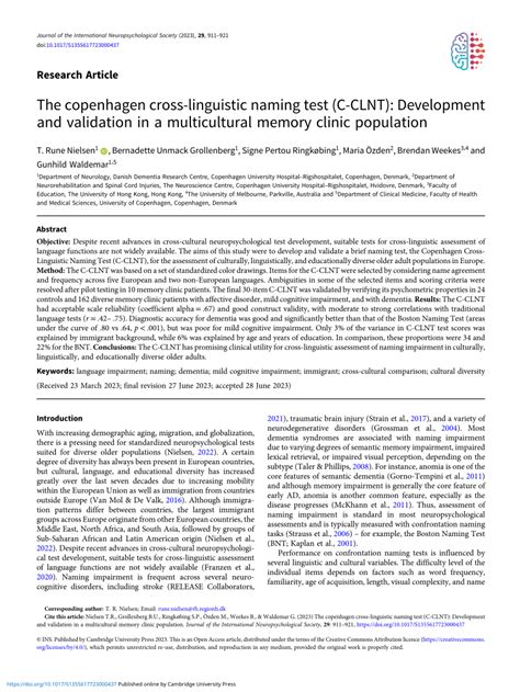 Pdf The Copenhagen Cross Linguistic Naming Test C Clnt Development