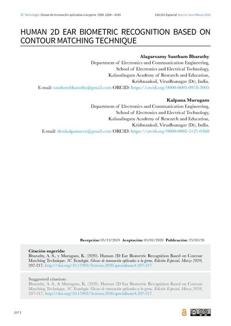 Human 2d Ear Biometric Recognition Based On Contour Matching Technique 3ciencias
