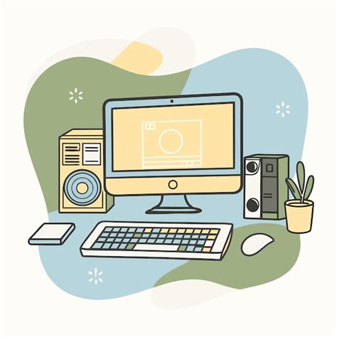 Premium Vector A Computer Monitor And A Keyboard Are On A Green