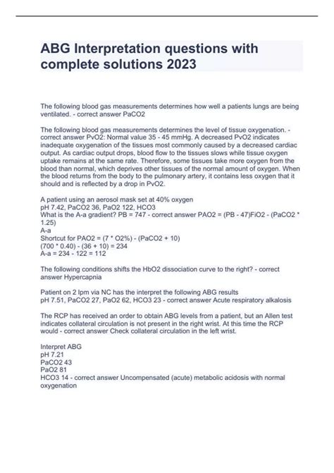 Abg Interpretation Questions With Complete Solutions 2023 2024 Abg Stuvia Us