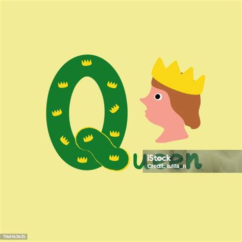 어린이 교육을위한 영어 알파벳 단어와 문자 Q 대문자 귀여운 아이 다채로운 Abc 알파벳 만화 스타일 영어 어휘 벡터 일러스트 를 배우기위한 플래시 카드 교육에 대한 스톡