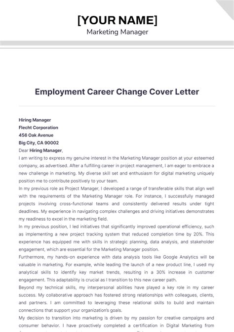 Free Employment Career Change Cover Letter Template To Edit Online