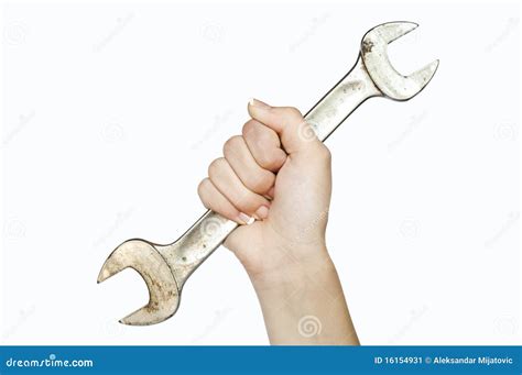 Big Spanner In Woman S Hand Stock Image Image Of Manual Hand 16154931