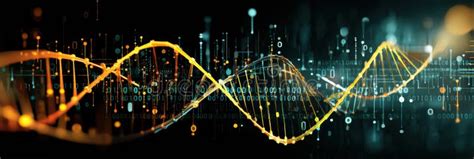 Digital Dna Helix Constructed From Lights And Binary Code Showcasing