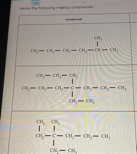 [Solved] Name the following organic compounds. Name the following organic... | Course Hero