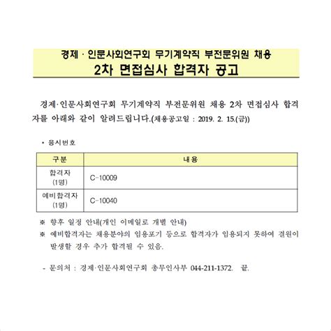 경제 인문사회연구회 무기계약직 부전문위원 채용 2차 면접심사 합격자 공고 연구회ㆍ소관 연구기관 채용 정보 소식·소통 Nrc 경제인문사회연구회 Nrc 공식