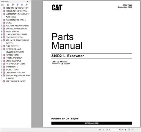 Caterpillar Excavator 340d2 L Parts Manual Sebp7596