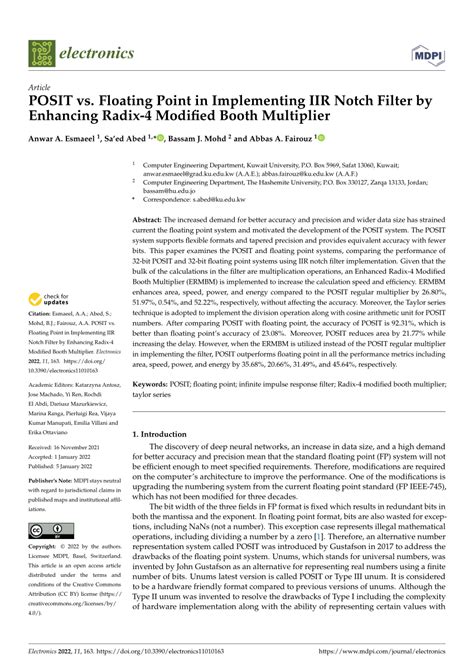 Pdf Posit Vs Floating Point In Implementing Iir Notch Filter By