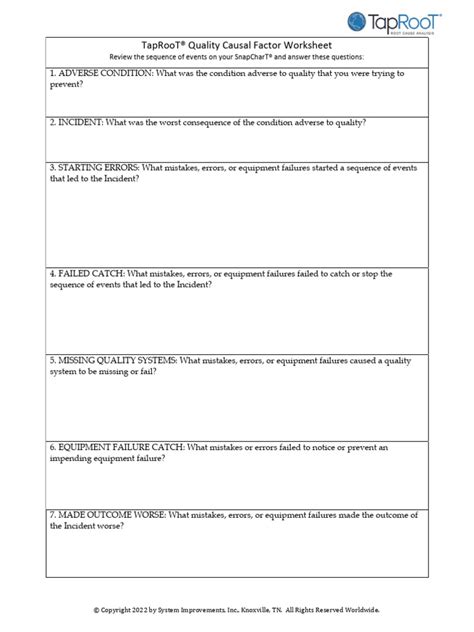 Causal Factor Worksheet Quality 2022 Pdf