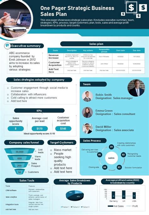 One Pager Strategic Sales Plan Presentation Report Infographic Ppt Pdf