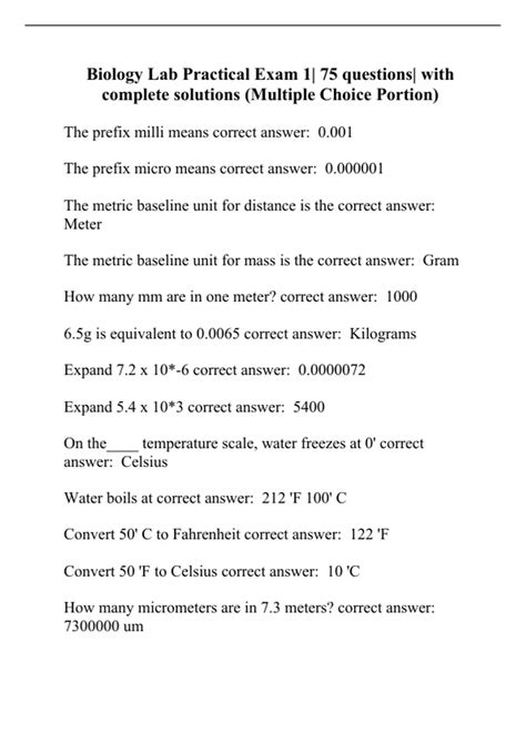 Biology Lab Practical Exam Questions With Complete Solutions Multiple Choice Portion