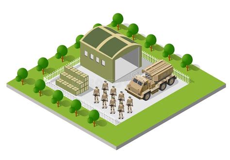 Building Design Army Armed Troop Isometric Armed Military Transport Stock Vector Illustration
