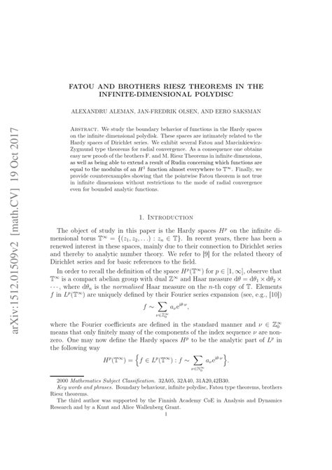 Pdf Fatou And Brother Riesz Theorems In The Infinite Dimensional Polydisc