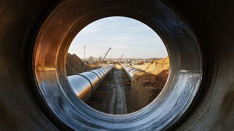 Construction Site Showing Large Diameter Pipeline Being Installed Stock Image Image Of