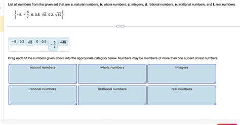 Solved List All Numbers From The Given Set That Are A Chegg