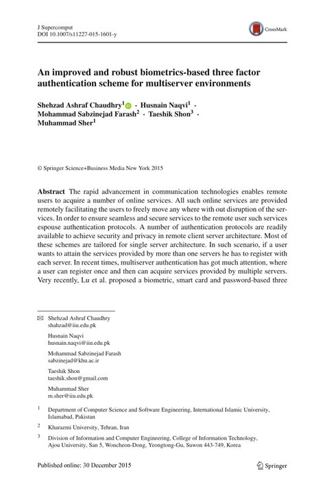 Pdf An Improved And Robust Biometrics Based Three Factor